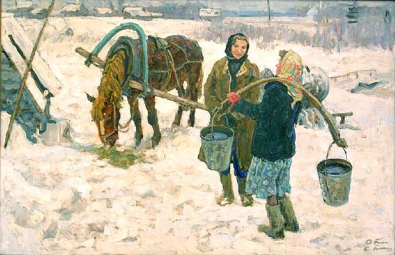 Aleksei & Sergei Tkachev | By the well. (Winter) (1980) | MutualArt