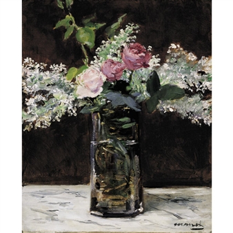 Édouard Manet - Vase of White Lilacs and Roses,...