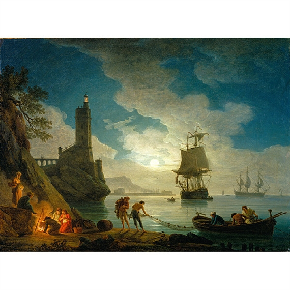 Claude-Joseph Vernet | A Harbor in Moonlight (1787) | MutualArt