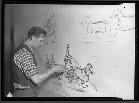 Lewis Hine | Man Drawing on Chalk Boards (1934 - 1937) | MutualArt