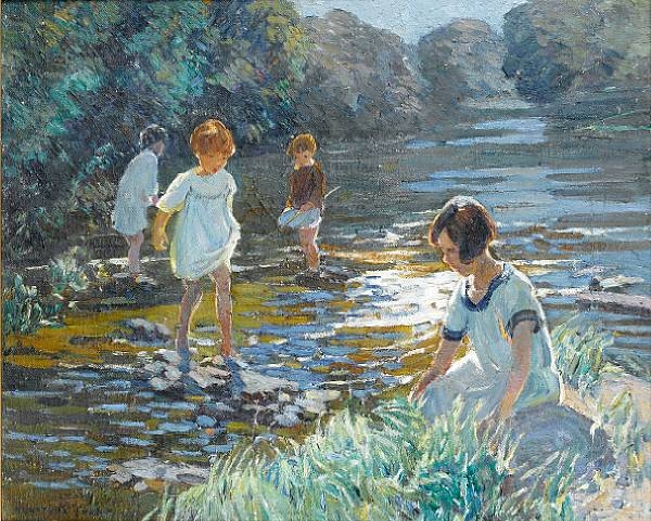 Dorothea Sharp | Children playing beside a stream | MutualArt