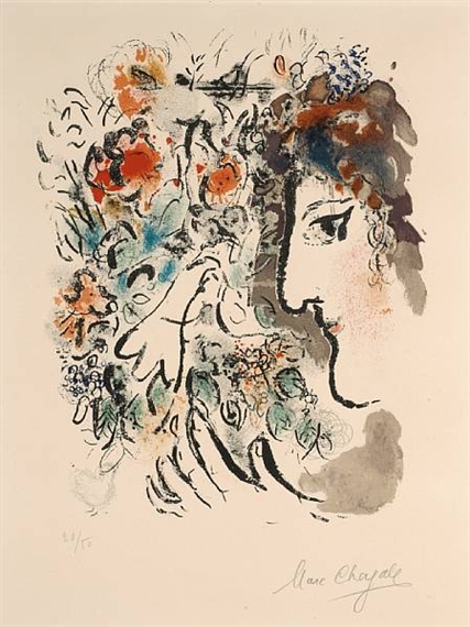 Marc Chagall | Profile with Red Flowers (1964) | MutualArt