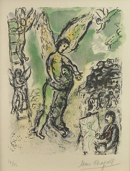 Chagall Marc | Jacob Wrestles with the Angel (1972) | MutualArt