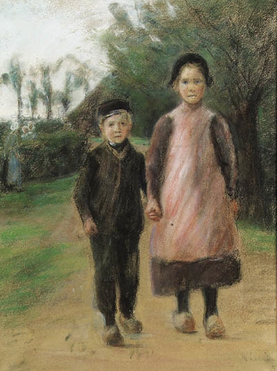 Max Liebermann | Junge und Mädchen auf der Dorfstrasse | MutualArt