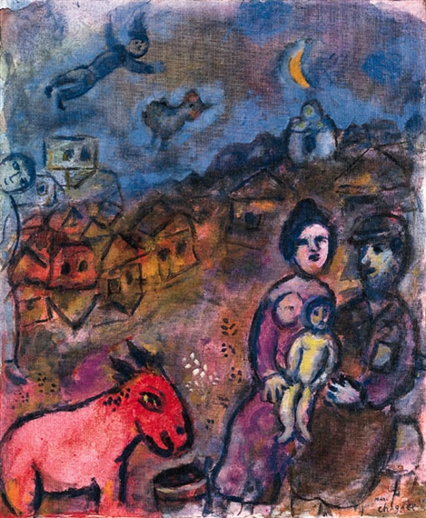Chagall Marc | Couple et enfant avec animal rouge | MutualArt