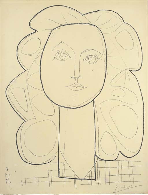 Pablo Picasso | Françoise with a Bow in Her Hair (Mourlot 41) (1946 ...