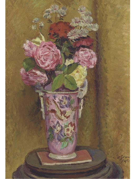 Duncan Grant | Roses in a pink vase (1940) | MutualArt