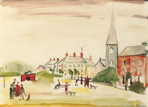 Laurence Stephen Lowry | A pencil drawing of figures on a street (1951 ...
