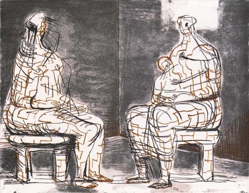 Henry Moore | Two seated Figures with Children | MutualArt