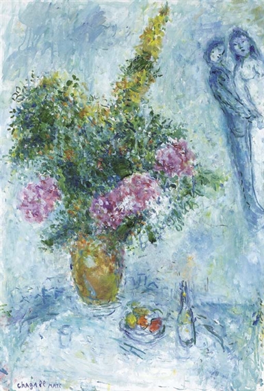 Marc Chagall | Le bouquet dans le ciel bleu (Circa 1980) | MutualArt