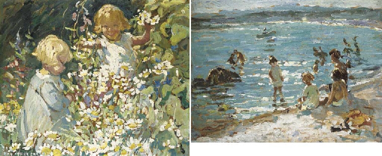 Dorothea Sharp | Children playing on the rocks with gulls | MutualArt