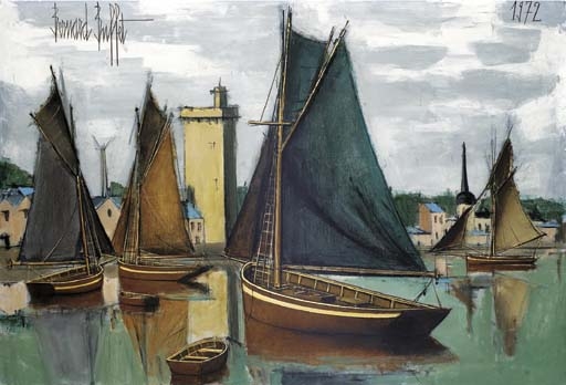 Bernard Buffet | Les Sables d’Olonnes, deux voiliers (1972) | MutualArt