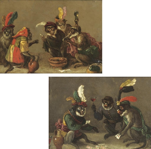 David Teniers the Younger | Monkeys smoking and drinking; and Monkeys ...
