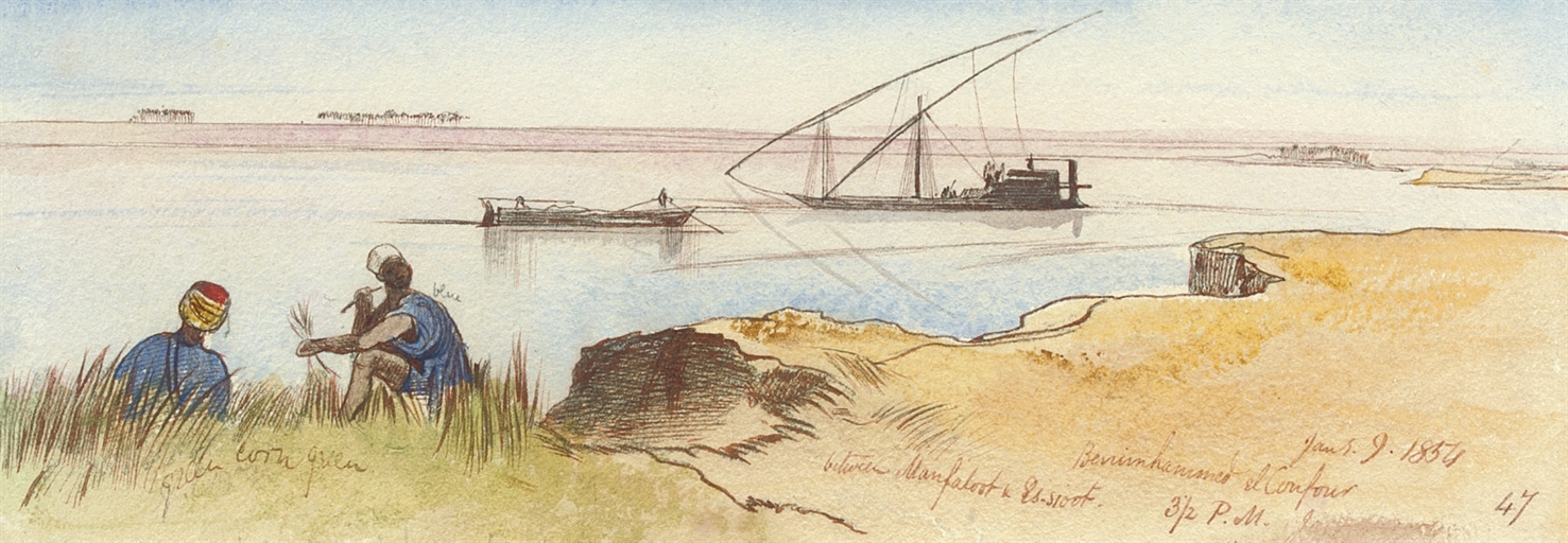 Edward Lear | Feluccas on a stretch of the Nile between Manfalut and ...