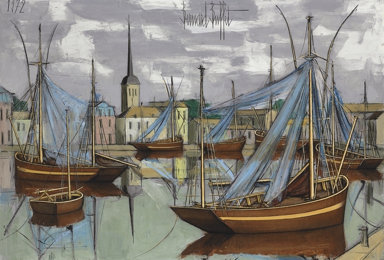Bernard Buffet | Les Sables d’Olonnes, deux voiliers (1972) | MutualArt