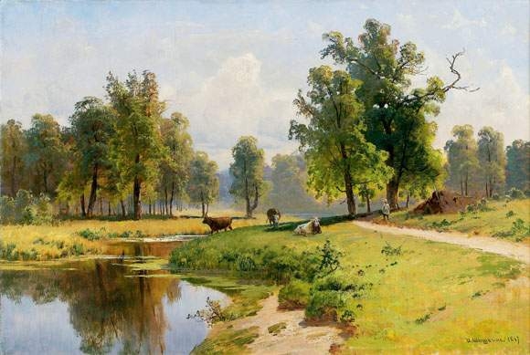 Ivan Shishkin | Russian spring landscape with a serpentine stream ...