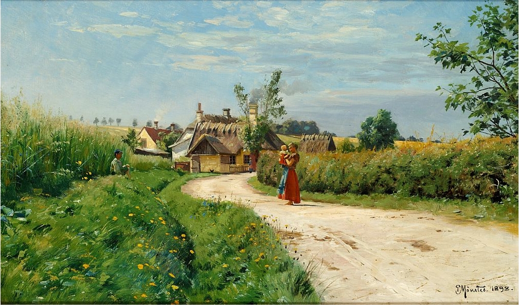 Peder Mork Monsted | Summer's day in the country. Mother and child talking with a little boy ...