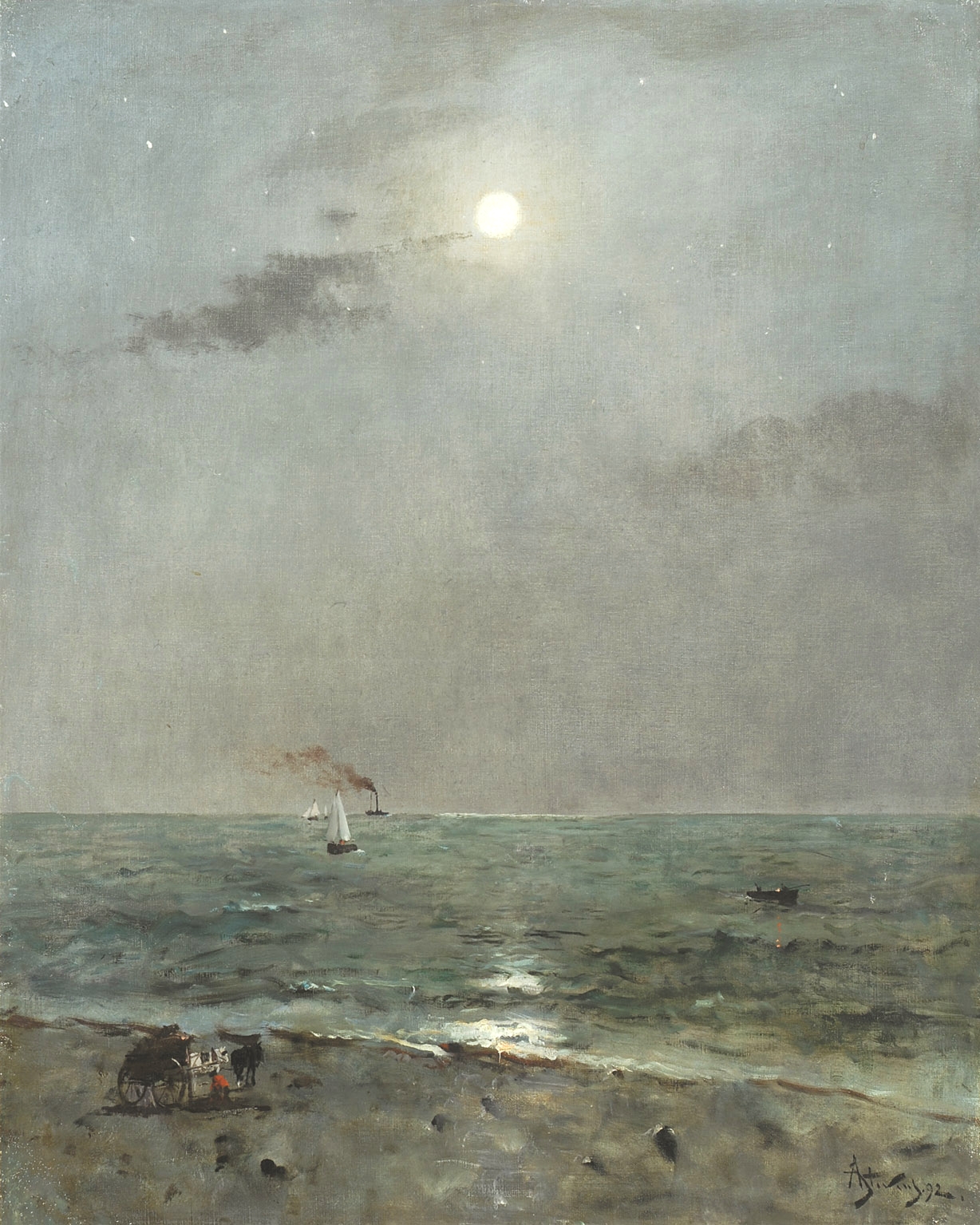 Alfred Stevens | CLAIR DE LUNE SUR LA MER (1892) | MutualArt