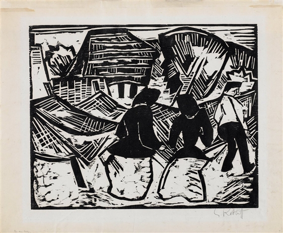 Karl Schmidt-Rottluff | Bei den Netzen (1914) | MutualArt