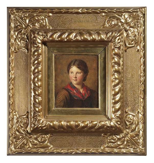 Franz von Defregger | Portrait of a young girl wearing a brown dress ...