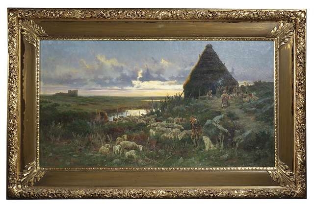 Pietro Barucci | Italian rural landscape at sunset with shepherds in ...