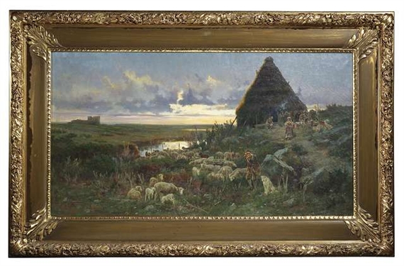 Pietro Barucci | Italian rural landscape at sunset with shepherds in ...