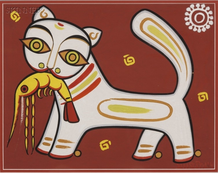 Jamini Roy | Cat with Prawn | MutualArt