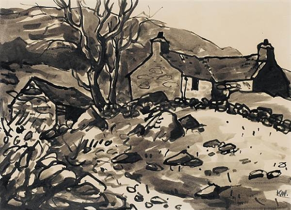 Sir Kyffin Williams | Cottage in a landscape | MutualArt