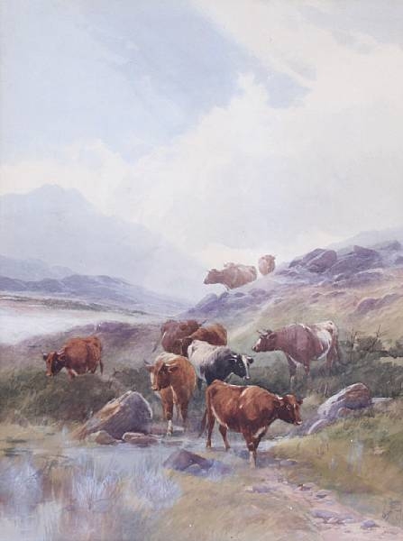 Thomas Rowden | Cattle on a track before a landscape (1896) | MutualArt