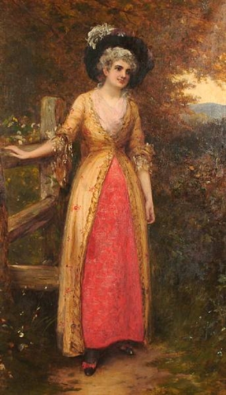 William Oliver | Portrait of Lady Hamilton standing by a fence | MutualArt