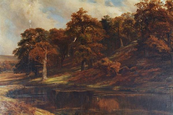 Charles Edward Johnson | River landscape with trees on a hillside (1887 ...