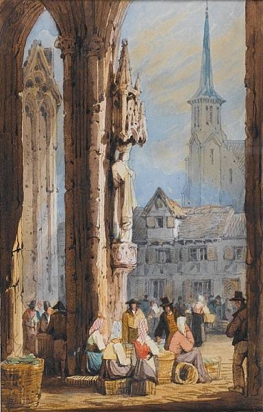 Samuel Prout | Figures in a town square | MutualArt