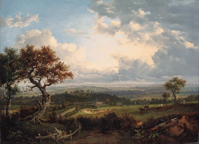 Patrick Nasmyth | An extensive Landscape, with figures and cattle in the foreground and a ...