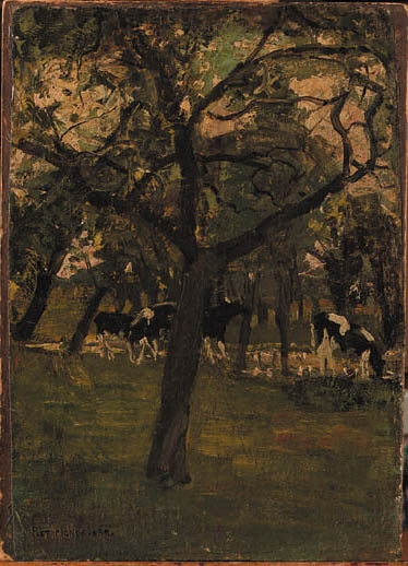 Piet Mondrian | Trees and cows along a stream | MutualArt