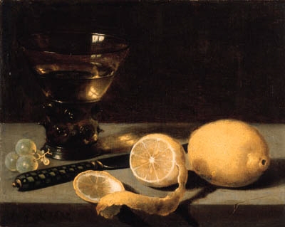 Pieter Claesz | A lemon, a partly peeled lemon, grapes, a roemer and ...