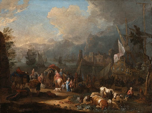 Peter Tillemans | A Mediterranean Landscape with Travellers and elegant ...