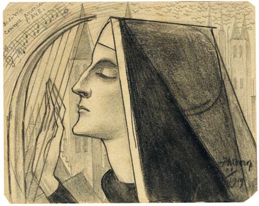 Jan Toorop | A Nun playing a Harp | MutualArt