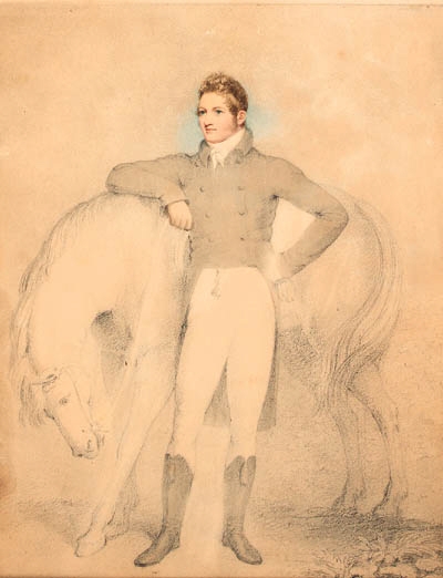 Adam Buck | A Gentleman, in hunting costume leaning against his horse ...