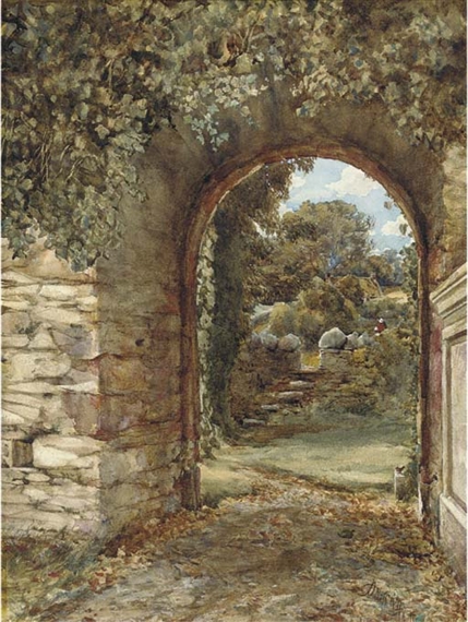 Edward Duncan | An ivy-clad arch with a view to a garden beyond (1876 ...