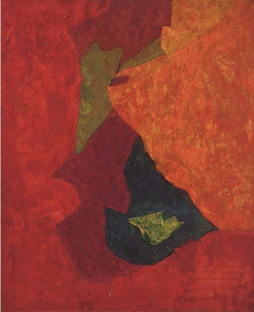 Joseph Lacasse | Composition abstraite en rouge, orange et jaune ...