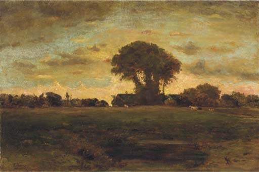 George Inness | Sunset on a Meadow (1878) | MutualArt