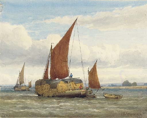 Edward Duncan | Hay barges on the estuary (1881) | MutualArt