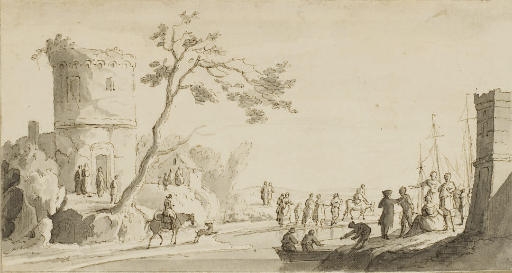 Johannes Lingelbach | Personnages dans un paysage au bord d'un rivage ...