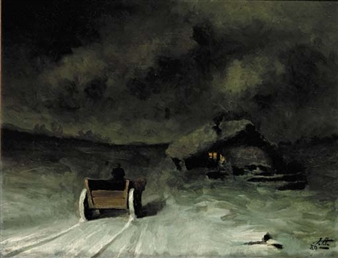 Jan Toorop | Winterlandscape with a traveller on a horse and chart ...