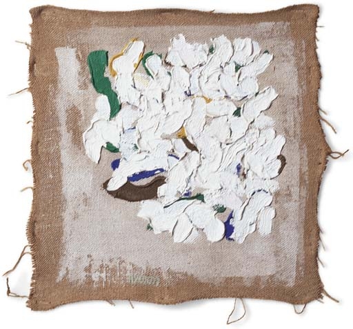 Robert Ryman | Painting measuring 10¾ x 11 with white and green shapes ...