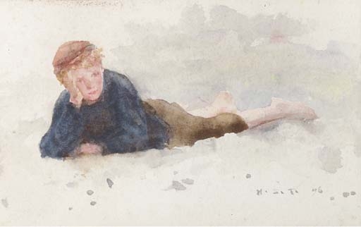 Henry Scott Tuke | A boy in a field | MutualArt