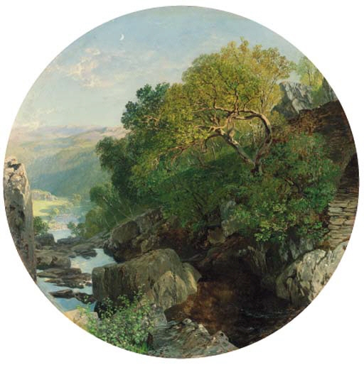 Alfred William Hunt | A sunlit wooded river valley | MutualArt