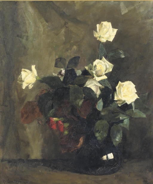 Floris Arntzenius | White rozes in a black vase | MutualArt