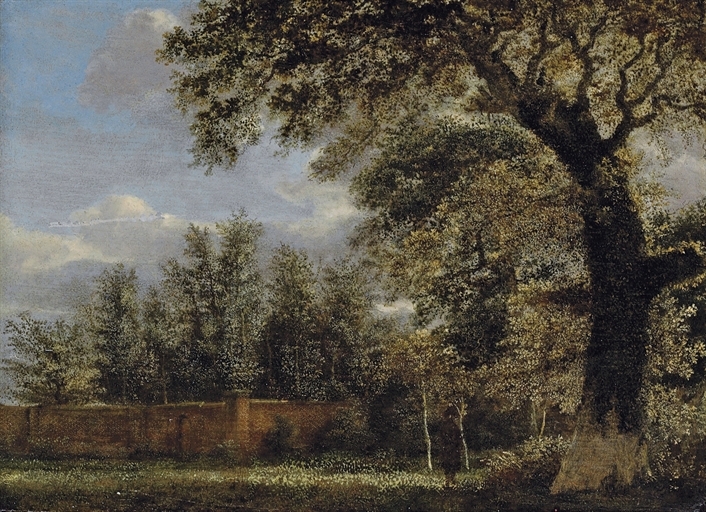 Jan van der Heyden | A wooded landscape with a figure in a park | MutualArt