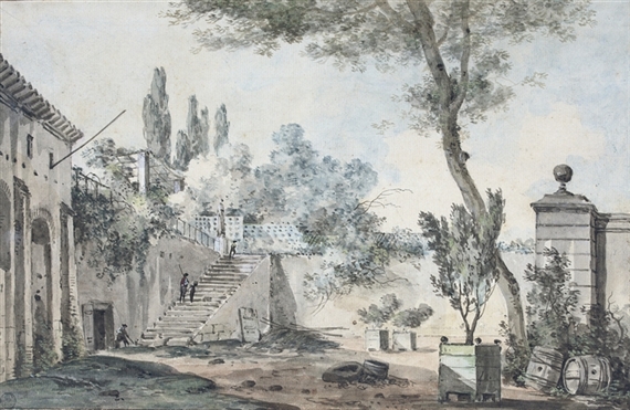 Louis Gabriel Moreau | Figures in a courtyard | MutualArt